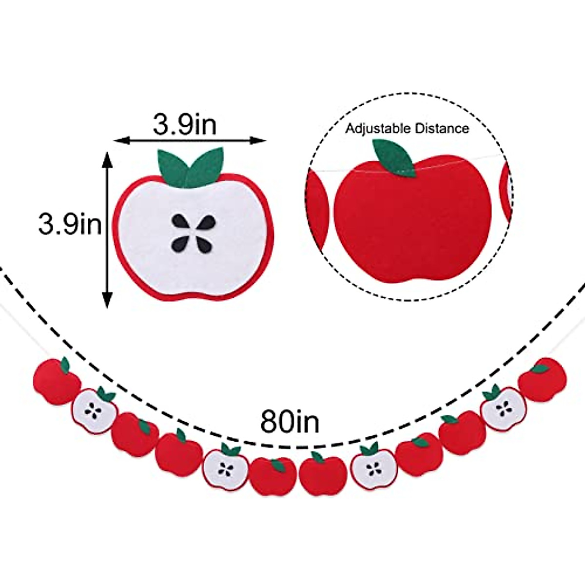 Apple Homecoming Felt Garland-Apple decoration, autumn banner, red, meadow green and twine, apple theme party decoration, school banner, classroom decoration, children and school teachers on the first day of school. (Apple)
