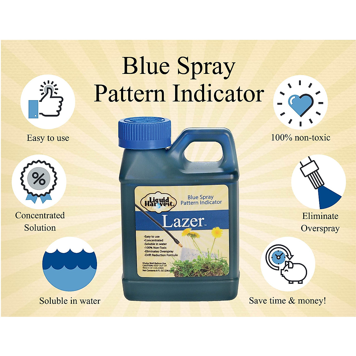 Liquid Harvest Lazer Blue Spray Pattern Indicator 8 oz, Surfactant 8 oz, and Mesotrione 8 oz Bundle for Effective Weed Control