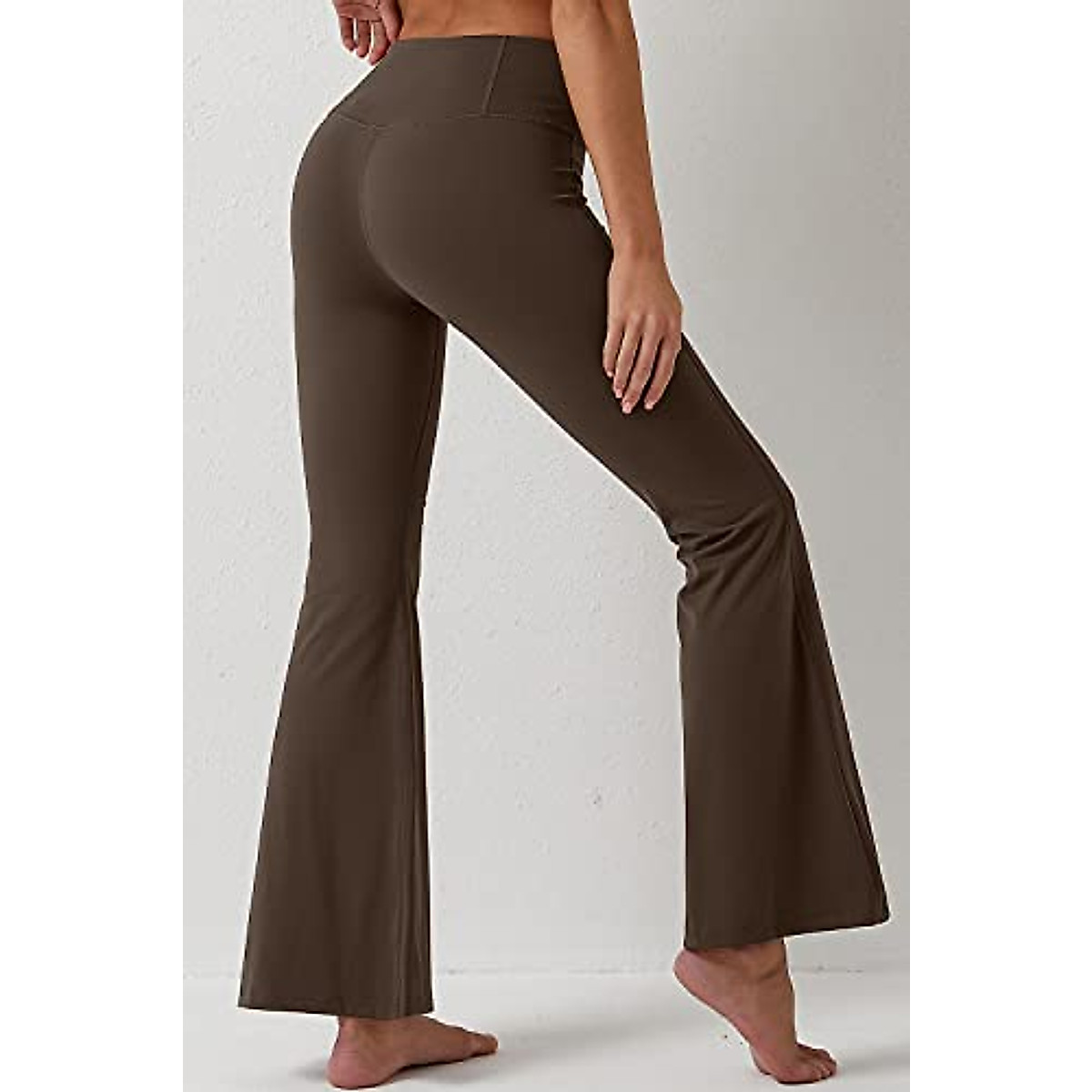 QINSEN Wide Leg Yoga Pants for Women High Waisted Casual Flare Leggings Workout Pants Cocoa Brown L