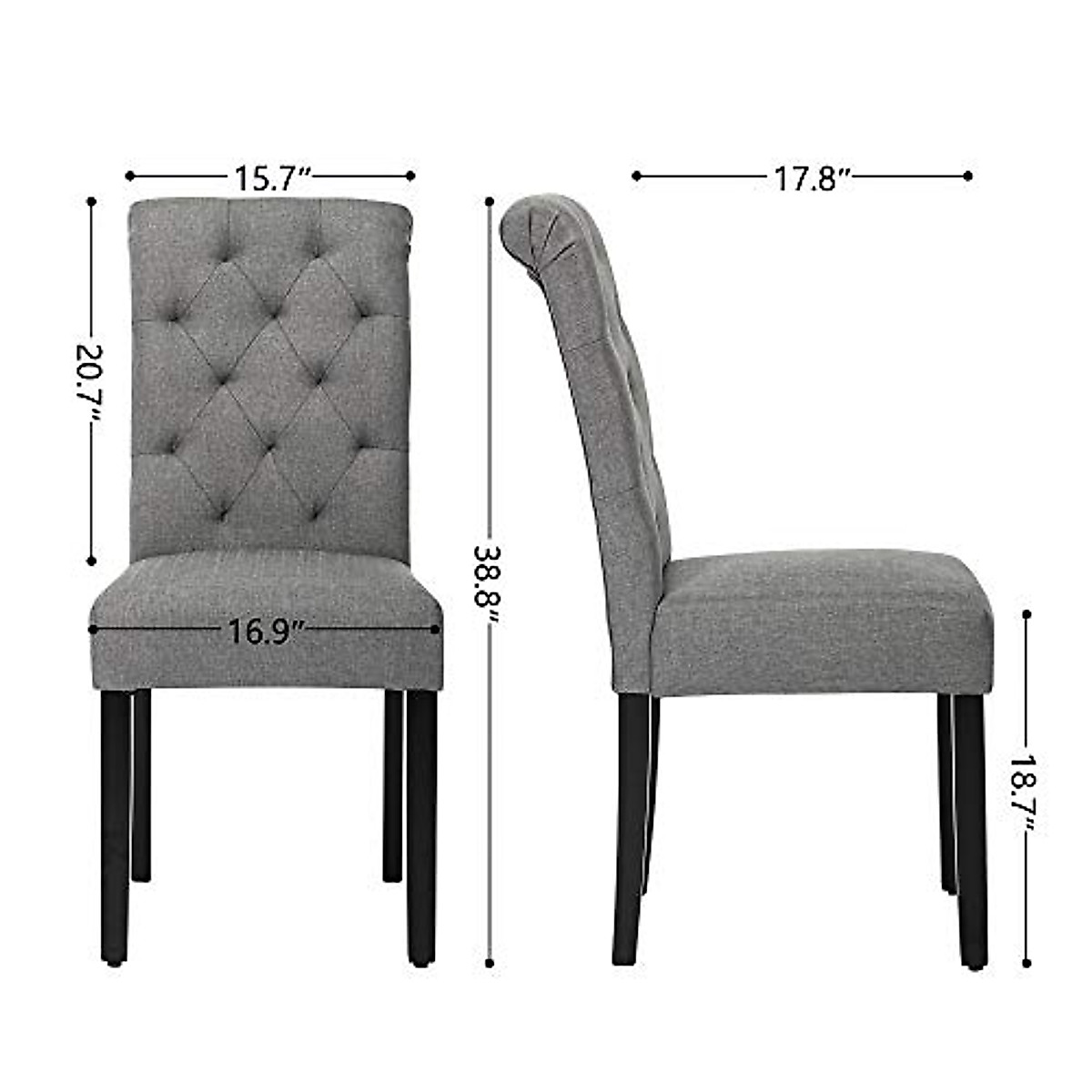 NOBPEINT Fabric Dining Chairs with Wood Legs Set of 2, Grey