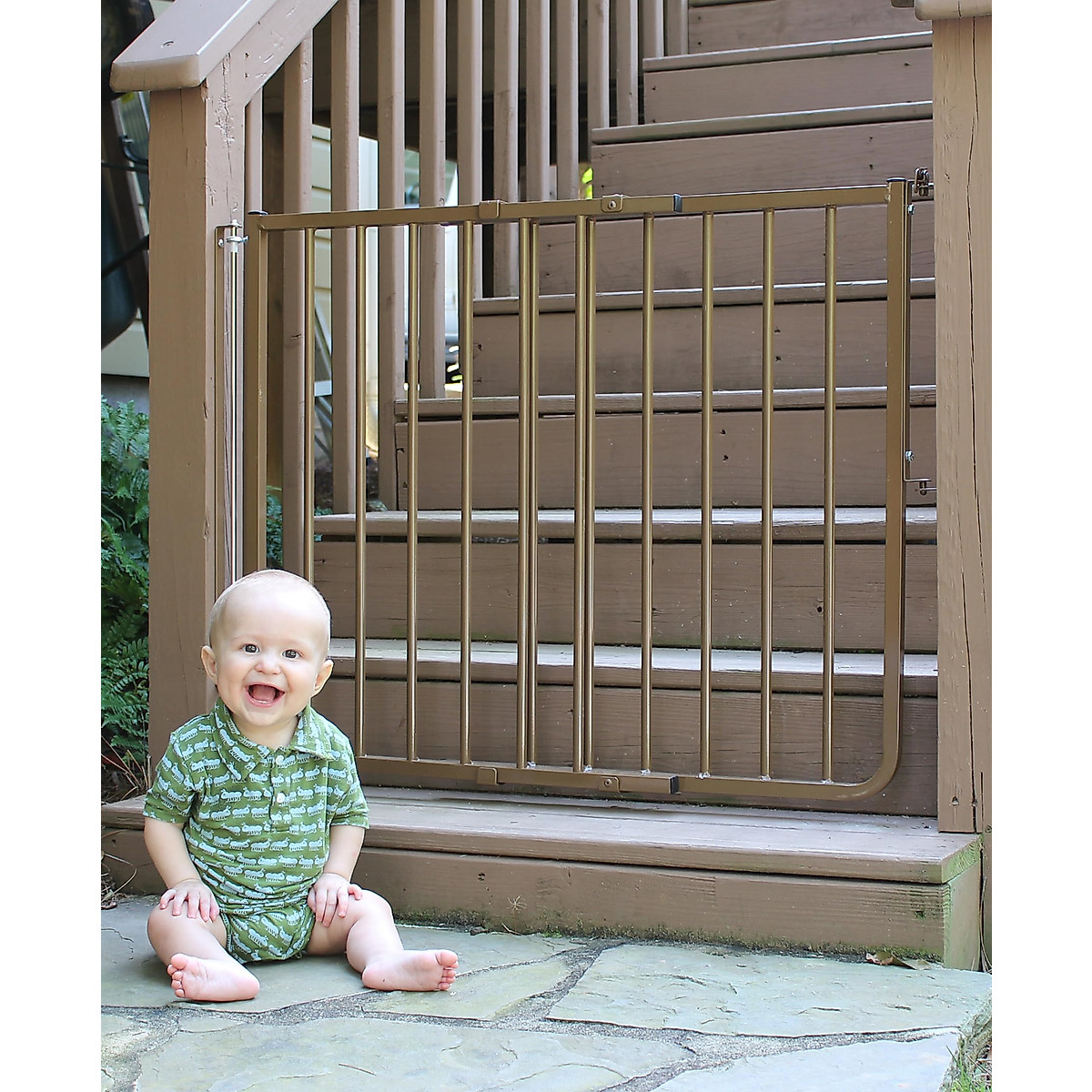 Cardinal Gates SS30OD Outdoor Baby Gate for Stairs - Adjustable Outdoor Dog Gate - Aluminum Safety Gate for Kids & Pets - Can be Installed at Angles - 27 to 42.5 Inches Wide - Brown