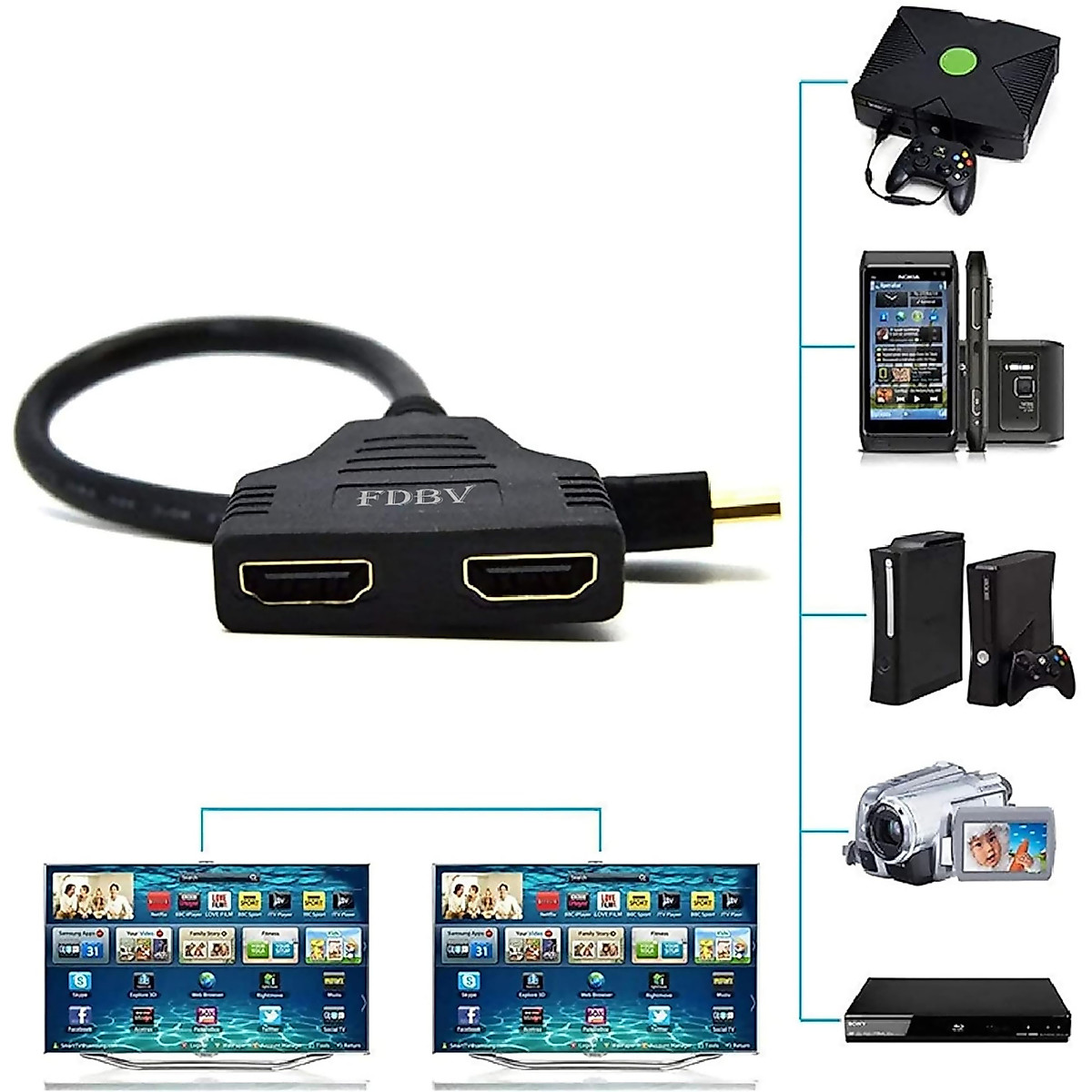FDBV Hdmi Splitter Adapter Cable, Hdmi Splitter 1 in 2 Out HDMI Male to Dual HDMI Female 1 to 2 Way for HDMI HD, LED, LCD, TV, Support Two The Same TVs at The Same Time 1080P