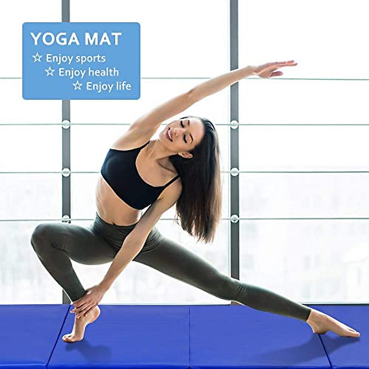 Thick Gymnastics Exercise Mat, 4'x8'x2"Extra Thick High Density Anti-Tear Folding Tumbling Mats Gymnastics for Home, Gym Mat for MMA, Stretching Yoga Cheerleading Martial Arts, Aerobics (Blue)