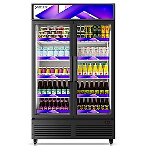 NAFCOOL Commercial Beverage Refrigerator Cooler,38 Cu Ft Two Glass Door Merchandiser Refrigerator Bar Wine Beer Drink Display Fridge for Home or Sale Used,ETL and NSF Approval,47.2" Wide