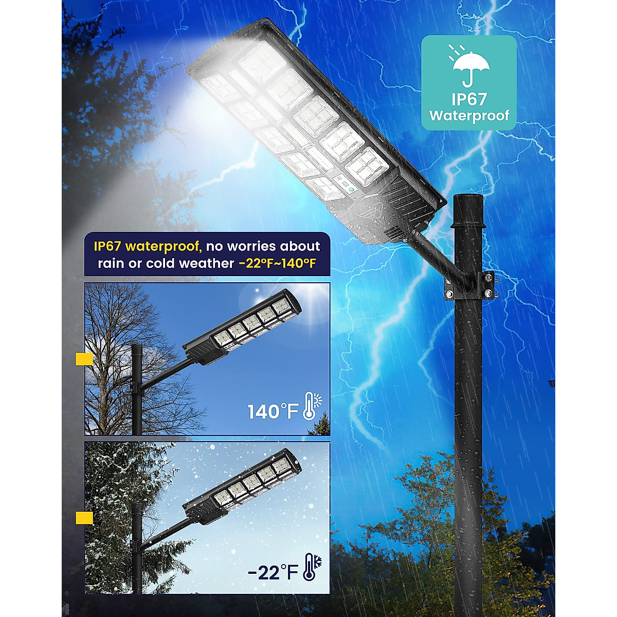 Lovus 2 Pack 3000W Commercial Solar Street Lights, 6000K Dusk to Dawn Solar Flood Light with Motion Sensor, Outdoor Solar Parking Lot Lights IP67 Waterproof for Courtyards, Playground, ST5-107-2