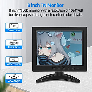 ZFTVNIE 8 Inch 1024x768 Mini Monitor, Portable Small HDMI Monitor with Built-in Dual Speakers HDMI VGA Port for Computer Security Camera Laptop Raspberry Pi