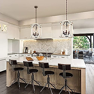 LOG BARN Farmhouse Chandelier, 5-Light Lantern Chandelier for Foyer, Kitchen Island, Dining Room, Weathered White Wood, 16.5’’ W