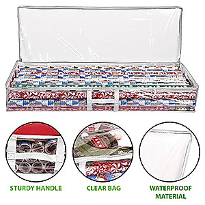 ProPik Wrapping Paper Storage Containers | Gift Wrap Organizer Under Bed | 41”x14”x6” Fits 18-24 Rolls Fit Up to 40” Long Roll | Wrap Storage Box Holder for Ribbon, Bows and Accessories 2 Pack (White)