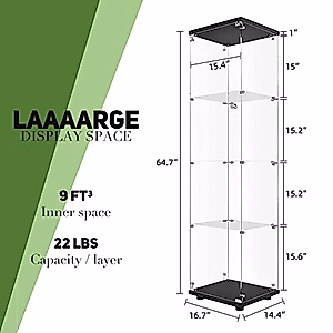 Beauty4U Glass Display Cabinet with 4 Shelves, Curio Cabinets for Living Room, Bedroom, Office, Black Floor Standing Glass Bookshelf, Quick Installation