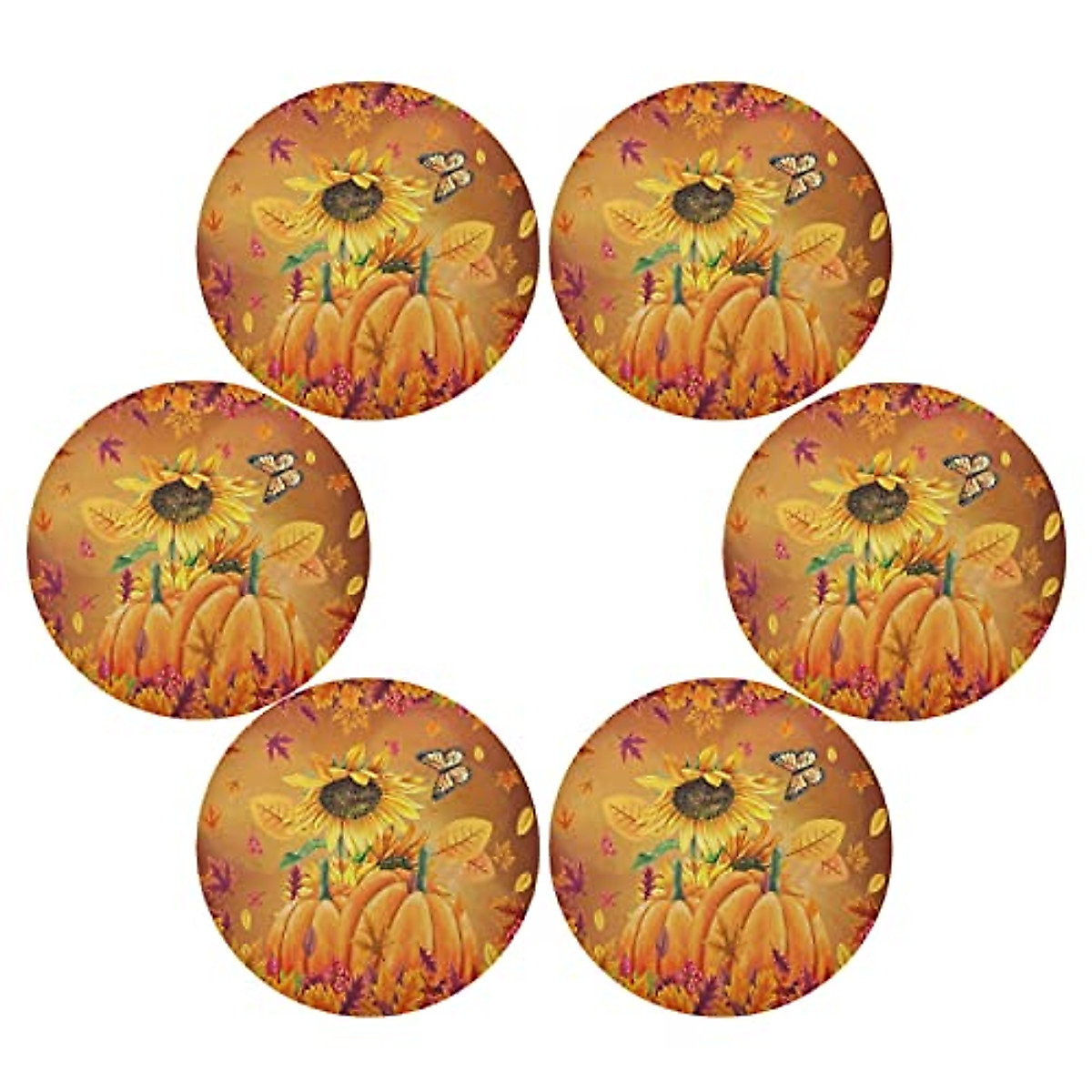 Welcome Fall Round Placemats Set of 4 Table Placemats Autumn Buffalo Check Pumpkins Sunflowers Place Mats Fall Leaves Tablemats 15 inch for Kitchen Dining Table Dinner Kids Holiday Party