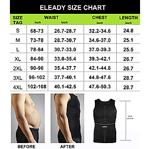 Eleady Men's Compression Shirt Undershirt Slimming Body Shaper Athletic Workout Shirts Tank Top Sport Vest with Zipper (Black, Large)
