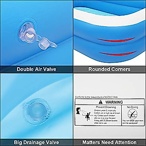 YOUBTQ Inflatable Swimming Pool,Inflatable Swim Pool for Kids, Indoor & Outdoor 102" x 70" x 22" Inflatable Swimming Pool - Wall Thickness 0.3mm for Kids, Adults,Garden, Backyard Water Party Blue