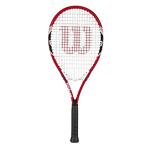 Wilson Federer Adult Recreational Tennis Racket - Grip Size 3 - 4 3/8", Red/White/Black