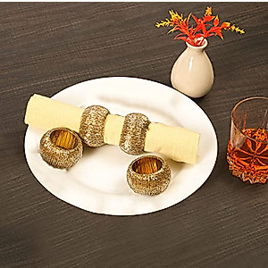 Goroly Home Beaded Napkin Rings Set of 4, Hand Made Round Beaded Napkin Rings Perfect for Christmas, Thanksgiving, Family Gatherings - A Beautiful Complements to Your Dinner Table Décor - Gold