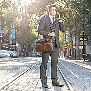 BRA1NST0RM Genuine Leather Briefcase for Men with Padded Protection for 14 inch Laptop. Mens Professional Executive Messenger Work Bag Carrier