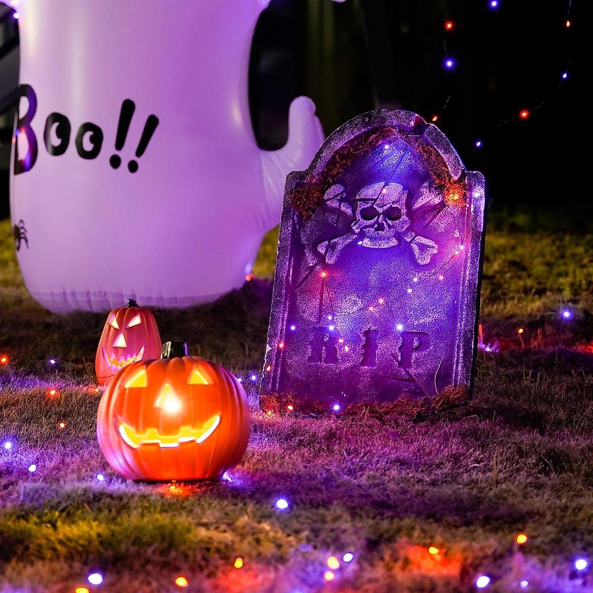 JMEXSUSS 66ft 200 LED Orange Purple Halloween Lights,2 Pack Solar Halloween String Lights, Outdoor Waterproof, 8 Modes Solar Fairy Lights for Garden Party Decorations