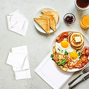 12-Pack Hemstitched Dinner Napkins Oversized 20x20 - Cotton Fabric Tailored with Mitered Corner - Ideal for Events and Regular Use - White