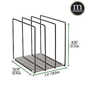 mDesign Steel Storage Tray Organizer Rack for Kitchen Cabinet - Divided Holder with 3 Slots for Skillets, Frying Pan, Pot Lids, Cutting Board, Baking Sheets - Concerto Collection - Bronze