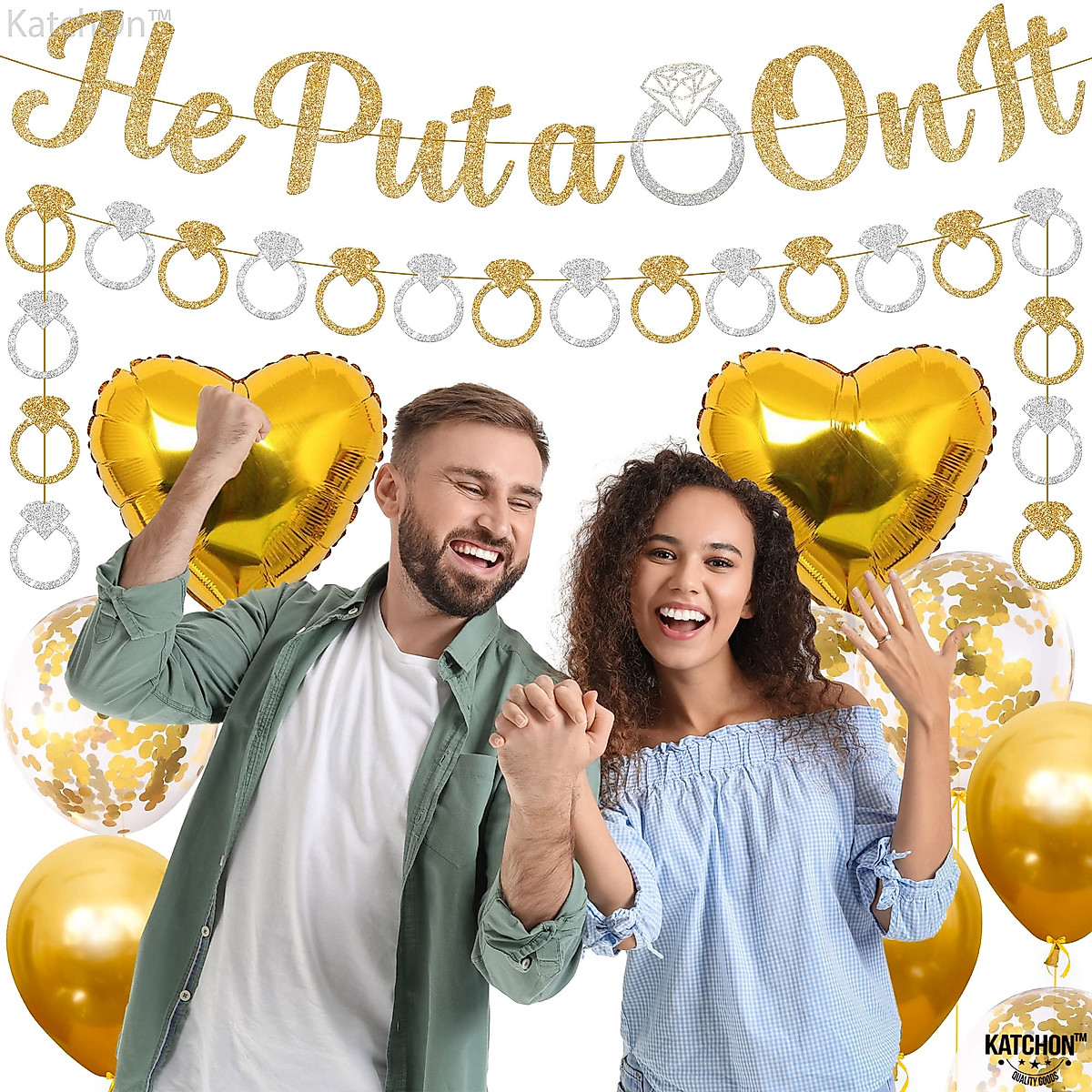 KatchOn, He Put a Ring On It Banner - 10 Feet, No DIY | Gold and Silver Engagement Party Decorations | He Put A Ring On It Sign for Bachelorette Party Decorations, Bridal Shower Decorations