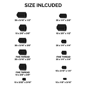 NEIKO 50484A Internal Hex Allen Set Screw Assortment Kit, Coarse and Fine Thread Screws with Full-Steel Construction, 200-Piece Set