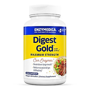 Enzymedica Digest Gold + ATPro, Maximum Strength Digestive Enzymes, Helps Digest Large Meals for Instant Bloating Relief, 240 Count