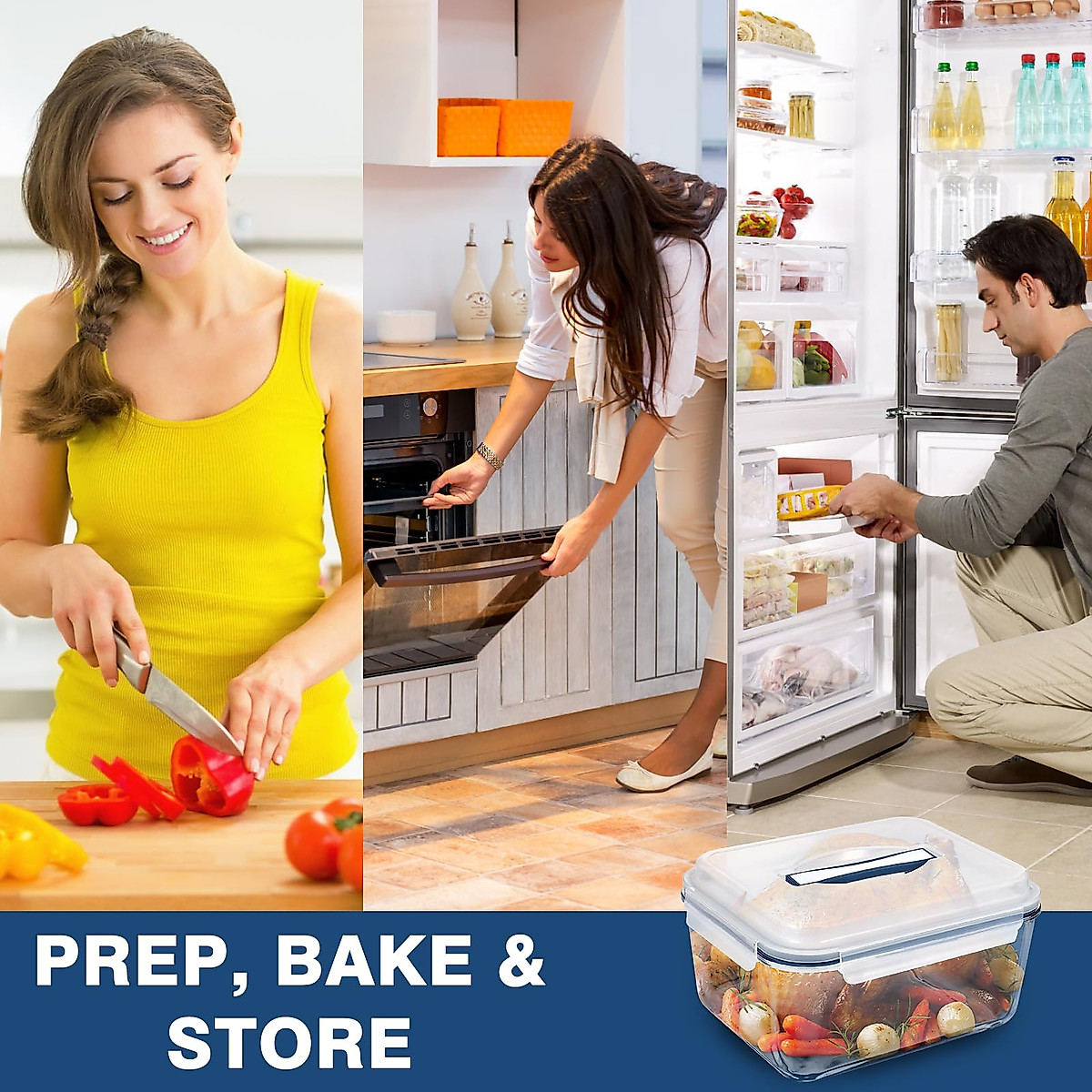 MYJIE [Extra Large] Glass Storage Containers with Lids - 220 Oz/28 Cup Oven Safe Large Glass Food Storage Containers with Handle for Storing Chicken,Vegetables,Fruits,Baking Turkey,Lasagna