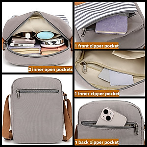 Leaper Girls Crossbody Purses 2 PCS Stripe Messenger Bag Canvas Crossbody Bag and Purse Set for Women Stripe Gray