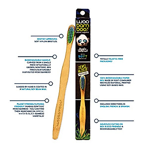 Woobamboo Bamboo Toothbrush 4 Pack - Adult - Soft BPA Free Nylon Bristles - Biodegradable, Compostable, Vegan