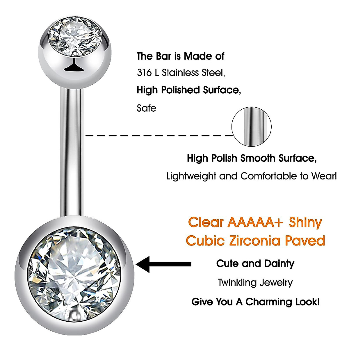 WINSENET 12PCS 14G Belly Button Rings Belly Piercing Jewelry Stainless Steel Cute Belly Rings for Women Navel Rings Piercing Jewelry with Gift Box