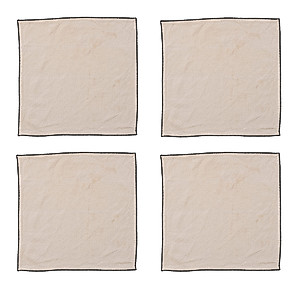 Creative Co-Op Modern Farmhouse Square Cotton Embroidered Trim, Natural and Black Napkin, Ivory