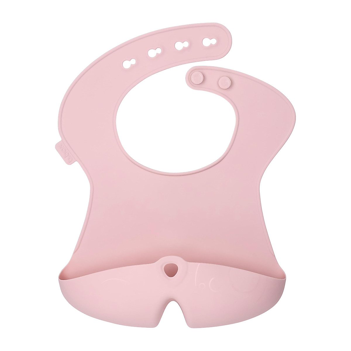 b.box Silicone Bib: Baby Bibs for Boys & Girls Ages 4m+. Dishwasher Safe FDA Food Grade Silicone. Adjustable, Soft, Waterproof. Unique Stay-Open Food Catcher, Roll & Secure for On-The-Go (Blush)