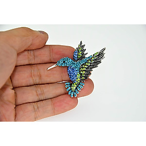 HAFILO Hummingbird brooch pins for women fashion Bird pins rhinestone women's brooches pin (Ancient Silver Blue Green)