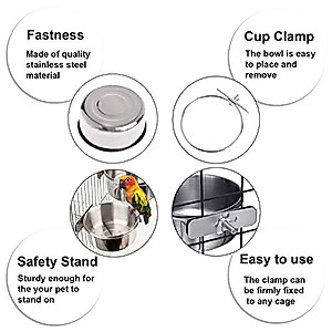ymmsuuie 2 Pack Bird Food Bowl with 1 Fruit Skewer Holder, Stainless Steel Parrot Feeder with Clamp for cage,Stainless Steel Bowls for Cats and Dog, Bird Cage Food Water Bowls