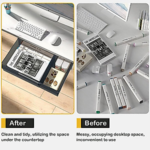 YOSKAEDI Under Desk Drawer Storage with 3 Drawers, Large Desk Drawer Attachment for office, Drawer Organizer Slide Out, Plastic Stick on Drawer White