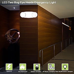 GRUENLICH LED Emergency Light, Exit Lighting Fixtures with 2 LED Bug Eye Heads and Back Up Batteries, UL 924 Qualified, 120-277 Voltage, 1-Pack