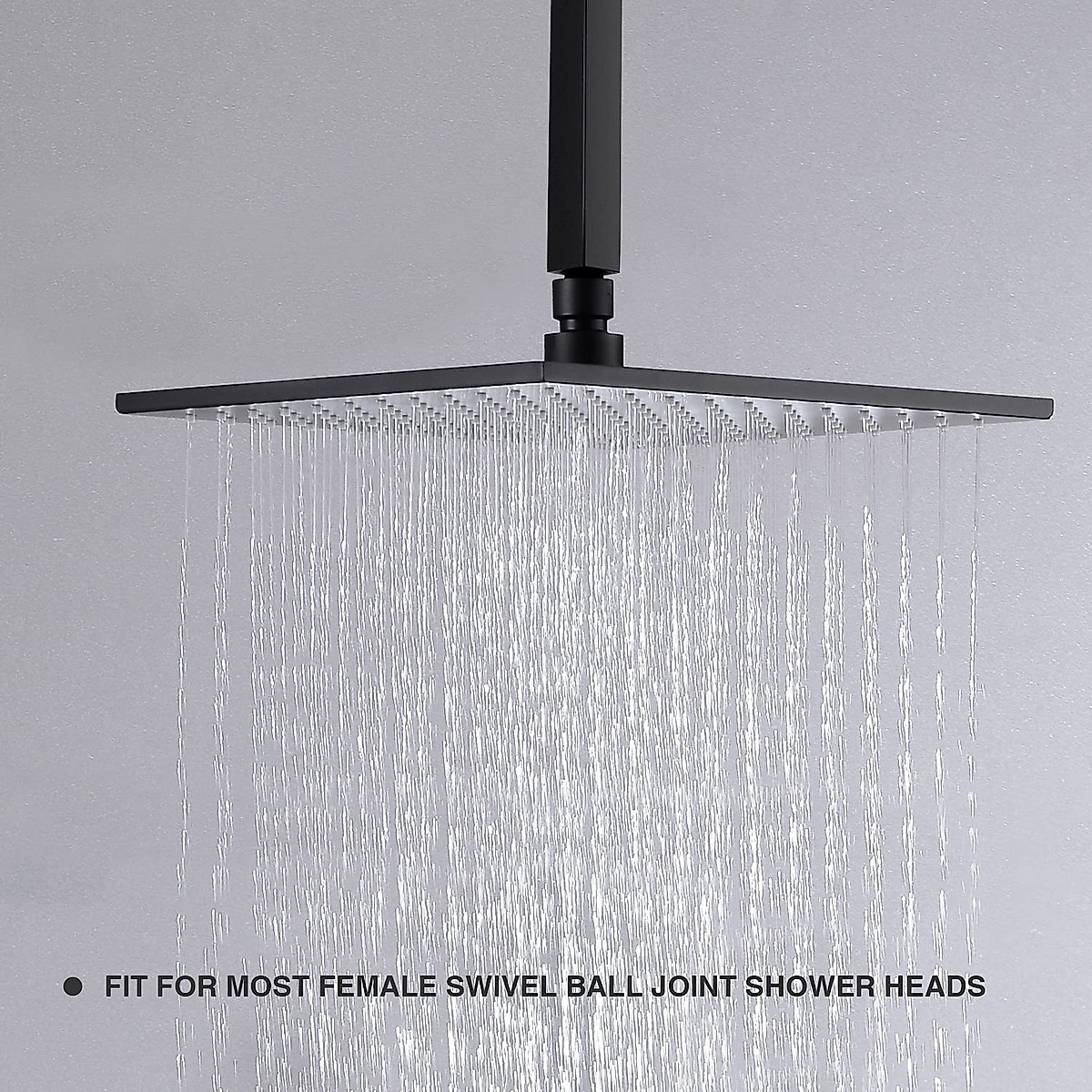 Black Shower Arm with Flange Square Ceiling Mounted Extension Pipe for Rainfall Shower Head, 6 Inches