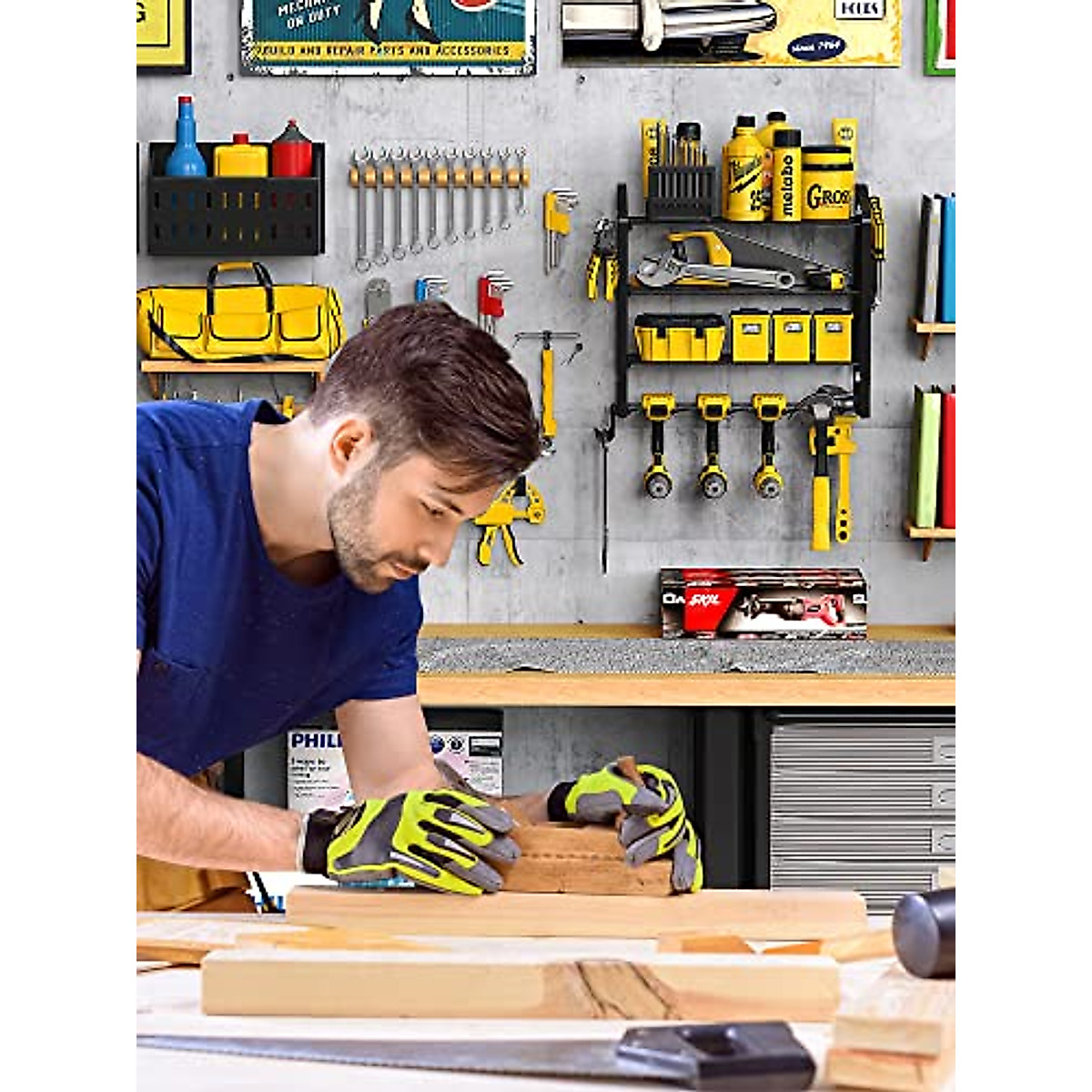 Venkuber Power Tool Organizer, Drill Holder Wall Mount, Garage Tool Organizers and Storage Heavy Duty Tool Shelf Rack