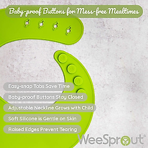 WeeSprout Silicone Baby Bibs - Set of 2 Silicone Bibs for Babies & Toddlers, Easy to Clean, Soft & Comfortable Silicone Bib, Wide Pocket Food Catcher, Adjustable Baby Bib