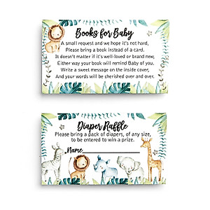 25 Safari Jungle Baby Shower Invitations (LARGE SIZE 5X7 INCHES), Diaper Raffle Tickets, Baby Shower Book Request Cards with Envelopes Greenery Jungle Animal Invites for Boy Baby Showers