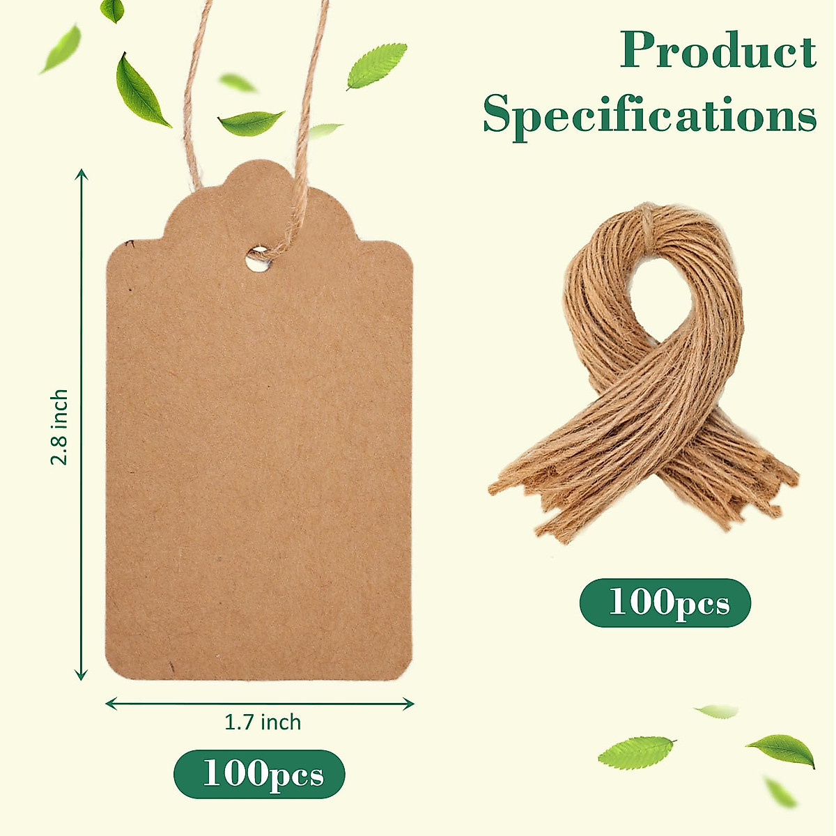 100pcs Kraft Paper Gift Tags with String, Blank Gift Bags Tags Price Tags(Brown)