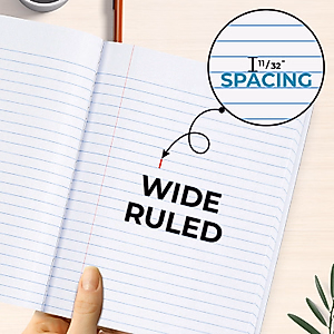 Rosmonde Composition Notebook Wide Ruled 5 Pack, 200 Pages (100 Sheets), 9-3/4 x 7-1/2, Back to School Supplies, Notebooks for School, Office Supplies, Notebooks for Work, The Notebook for Note Taking