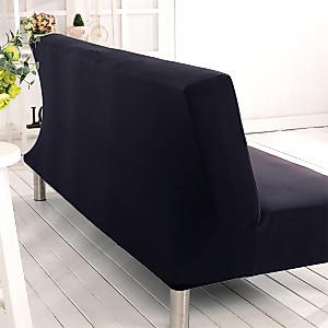 Stretch Futon Cover Armless Sofa Slipcover Foldable Sofa Bed Covers with Elastic Bottom, Machine Washable (Black)