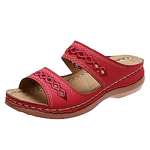 Summer Sandals for Women 2023, Sandals Women Outdoor Sandals Sunflower Dress Shoes Steel Toe Heels Running Sneakers Lightweight Vintage Shoes Sparkly Shoes for Women Red