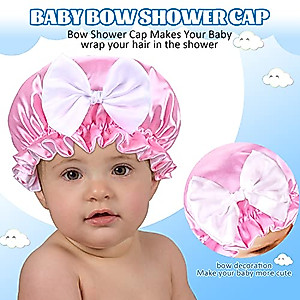 DANMY Kids Satin Bonnet Sleep Cap for Baby Infant Toddler Little Girls, Curly Hair Adjustable Silk Satin Cap for Children（Gray/Dark pink-2pcs）