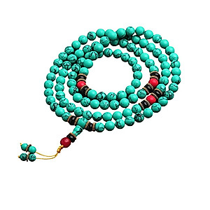 Caiyao 6/8mm 108 Tibetan Turquoise Stone Beads Stretch Bracelet Prayer Buddha Yoga Wrap Mala Bracelet Necklace-6mm