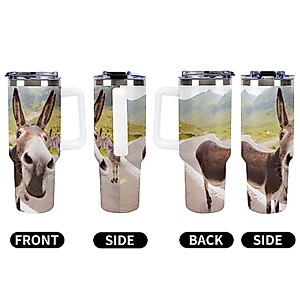 Niapessel Leak Proof Tumbler, Insulated Water Bottles with Straw, Funny Donkey Insulated Cup with Handle 40 Oz Stainless Steel Flask for School, Travel, Car, Sports, Work
