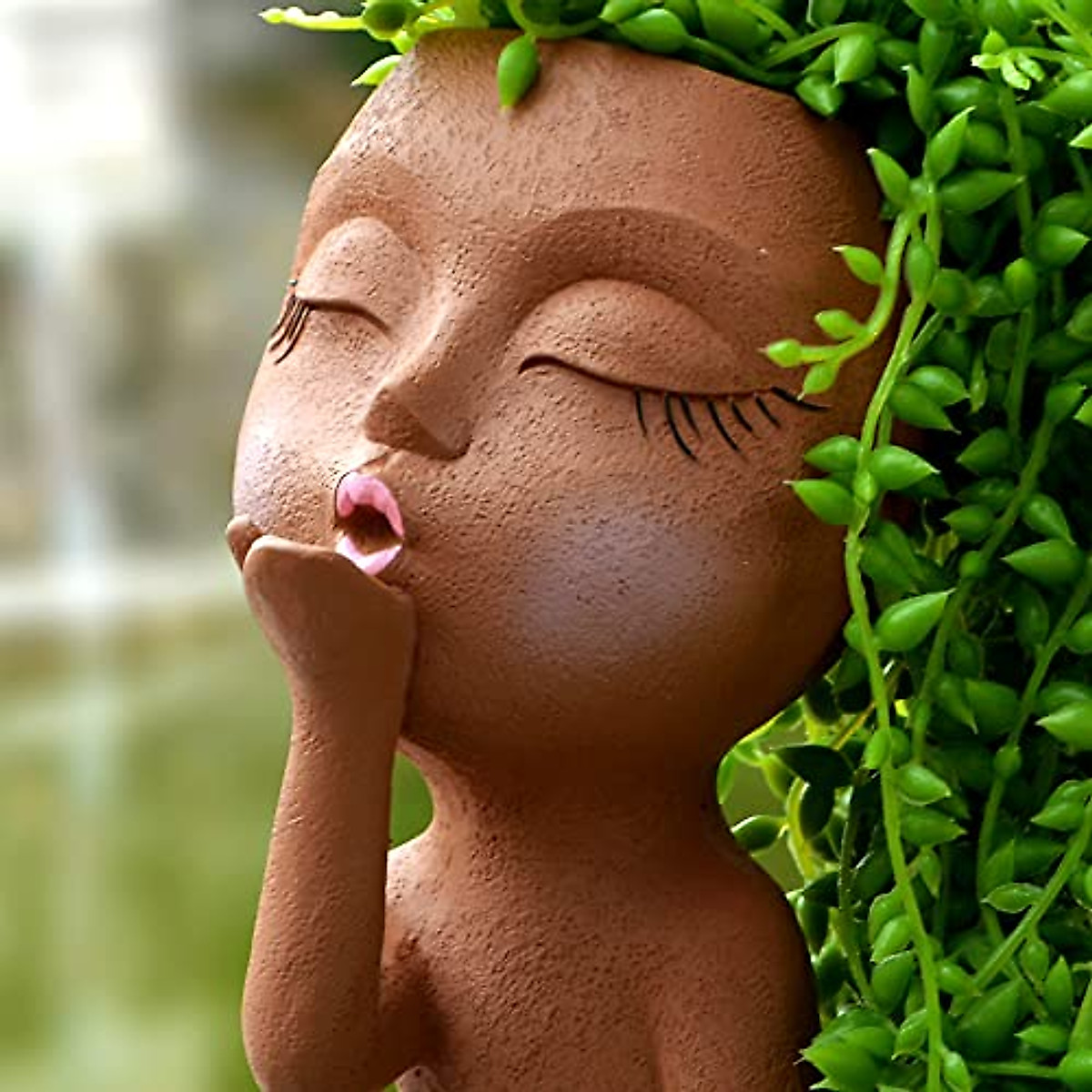 LovTocTic Head, Face Planters, Kissing Girl Flowerpot, Lady Head Flower Pot, Female Kiss Faces Small Resin Art Succulent Pots for Indoor Outdoor Plants, Kissy Brown