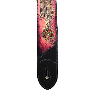 Walker And Williams KB-21 Black & Magenta Carved Grain Leather Strap W/Fire Koi Design