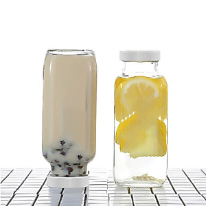 Encheng Glass Bottles 12 Ounce,Airtight Glass Beverage Bottles with Lids,Clear Vintage Drinking Bottles 350ml,Juicing Bottles for Storage Tea,Kombucha,Milk,Smoothies,20 Pack