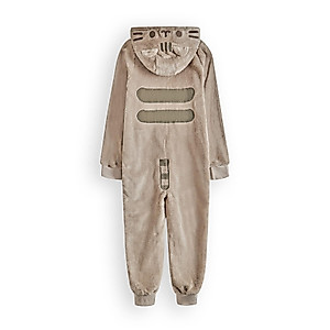 Pusheen Girls Onesie | All In One Fleece Loungewear | Pink Brown OR Character Options Cat Pyjama Complete Set | Sherpa Hood